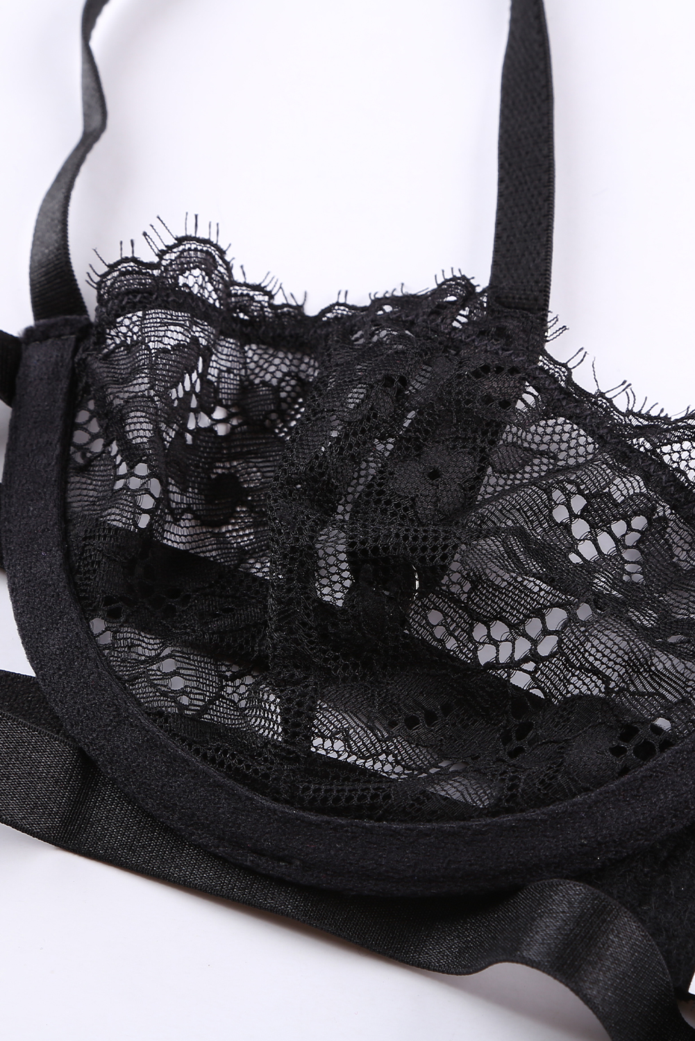 ¥ 27 3 Neon Black Lace Balconette Bralette Lingerie Set