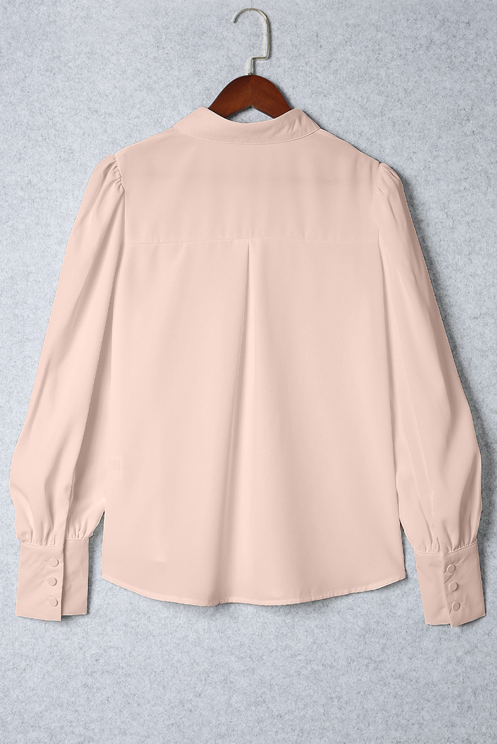US$ 9.4 - Pink Solid Button Up Puff Sleeve Shirt - www.mshiying.com