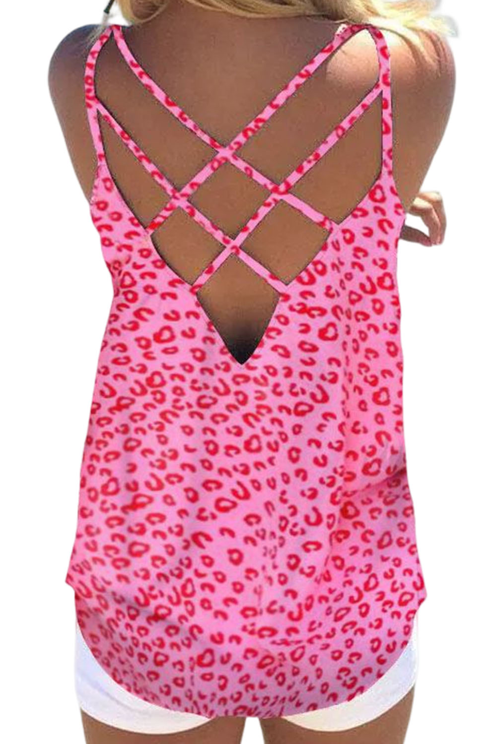 US$ 4.69 - Leopard Strappy Back Detail Loose Tank Top - www.mshiying.com