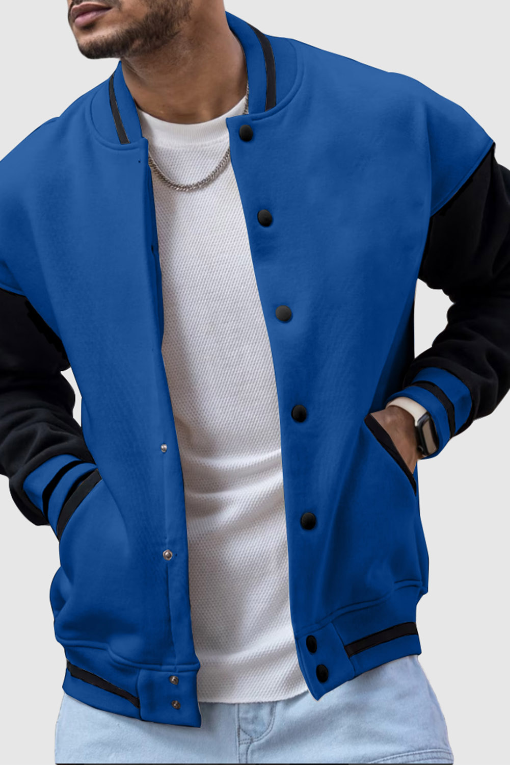US$ 11.08 - Sky Blue Varsity Jacket - www.mshiying.com