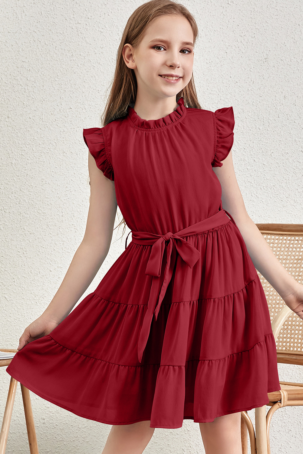 US$ 8.12 - Biking Red girls ruffled dress - www.mshiying.com