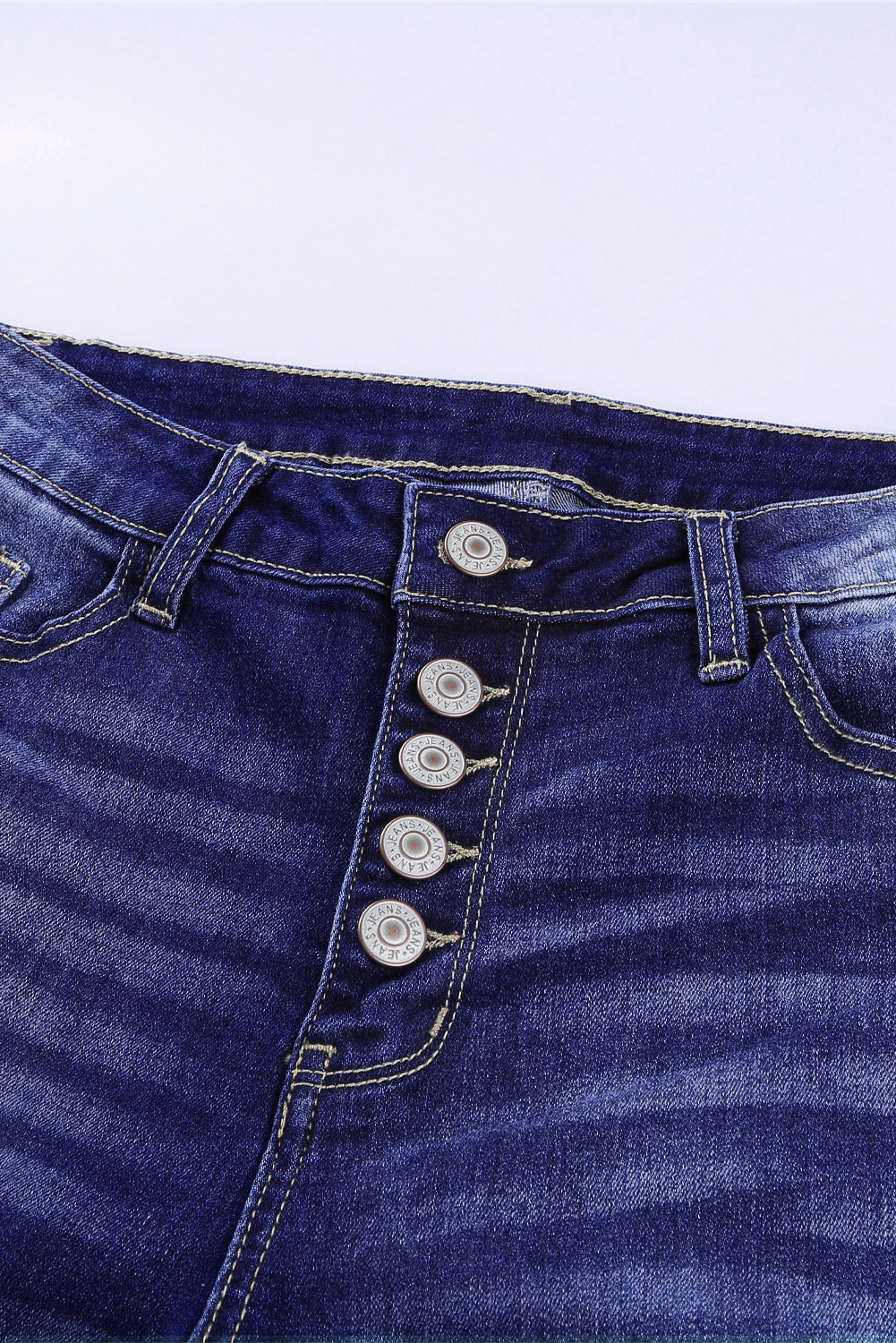 US$ 10.9 - Blue High Rise Button Front Frayed Ankle Skinny Jeans - www ...